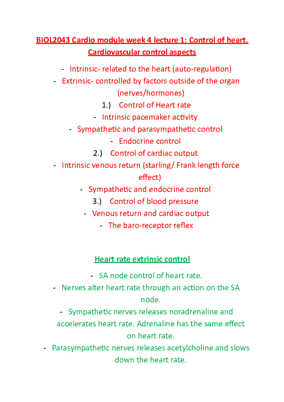 Biol2043 Cardio Module - BIOL2043 Cardio module week 4 lecture 1 ...