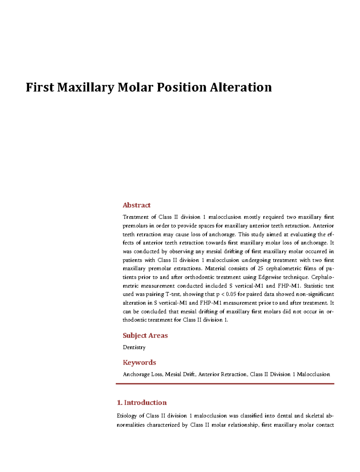 First Maxillary Molar Position Alteration - First Maxillary Molar ...