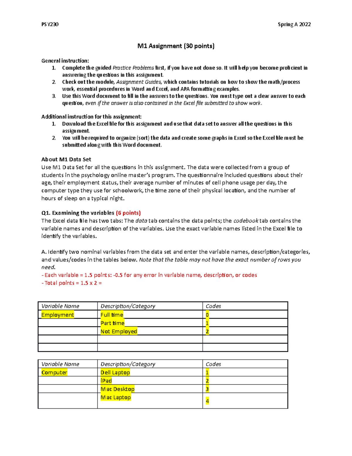 M1-Assignment-Spring A 2022 - M1 Assignment (30 points) General instruction: 1. Complete the ...