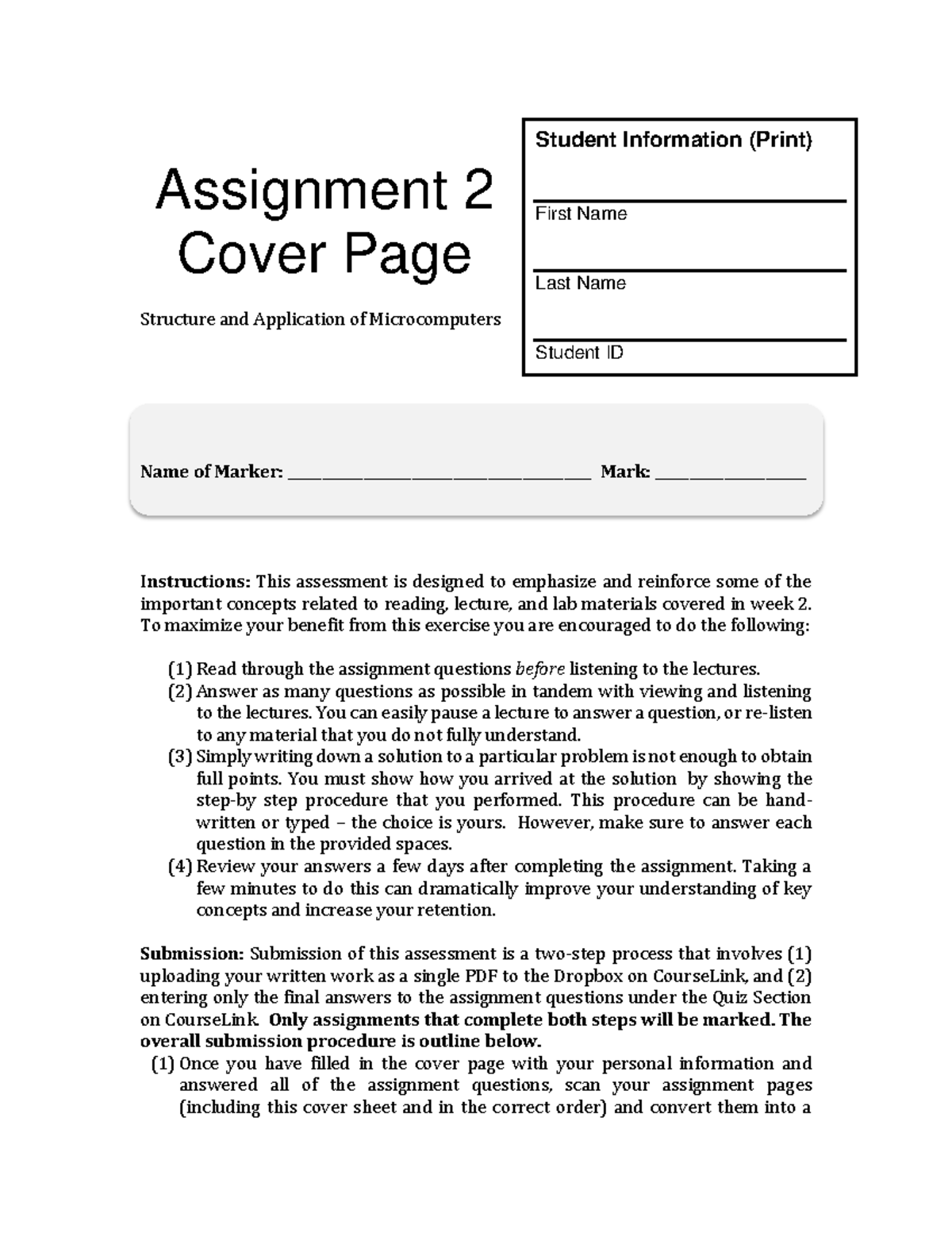 A2 - Assignment Description - Assignment 2 Cover Page Structure and Application of ...