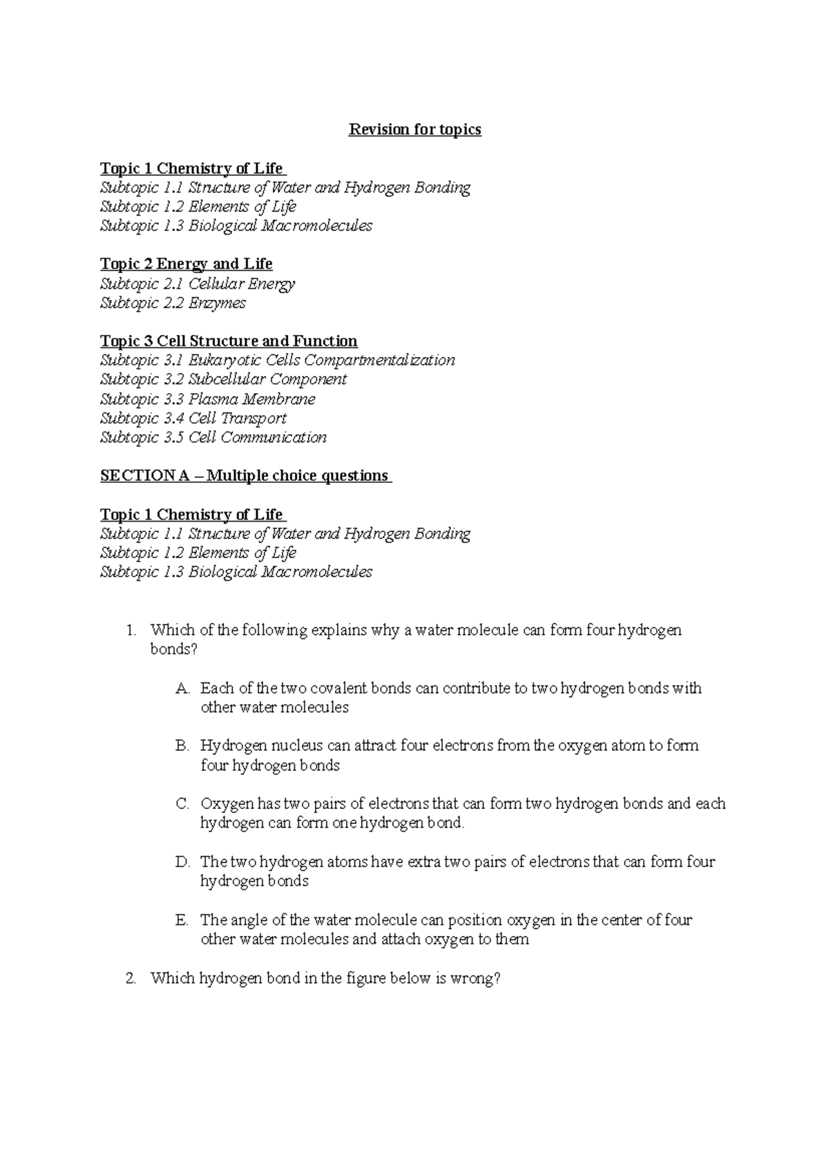 Revision for topics 1 - 3 (Term 1) AP bio - Revision for topics Topic 1 ...