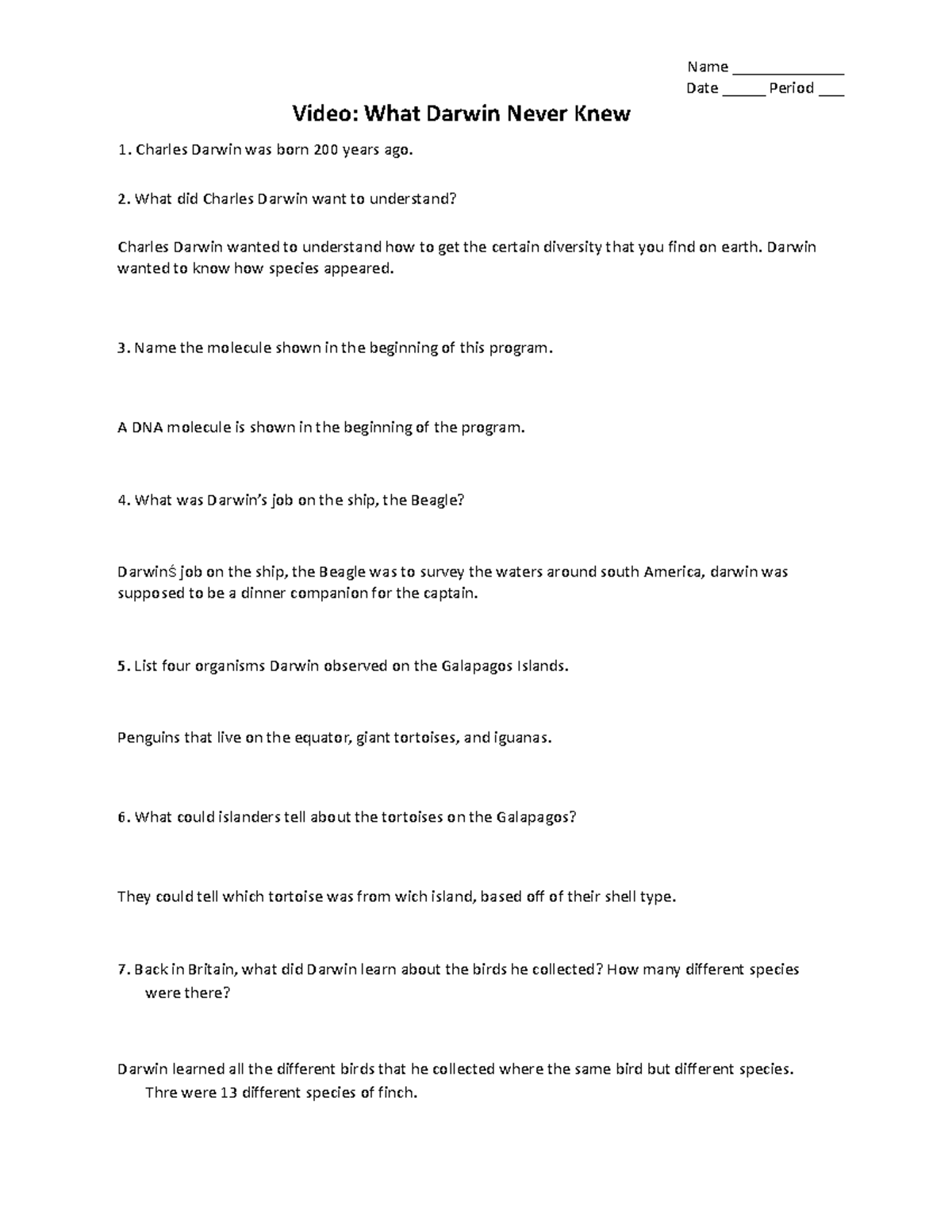 Copy of What Darwin Never Knew - video - Name _____________ Date ...