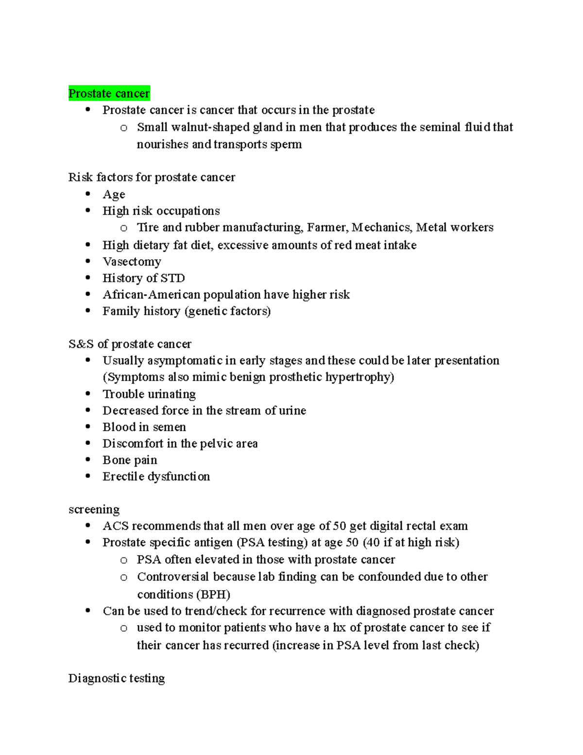 Prostate cancer - Studocu