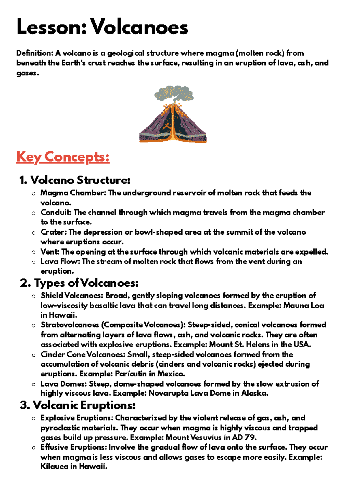 Lesson: Volcanoes - Lesson: Volcanoes Definition: A volcano is a ...