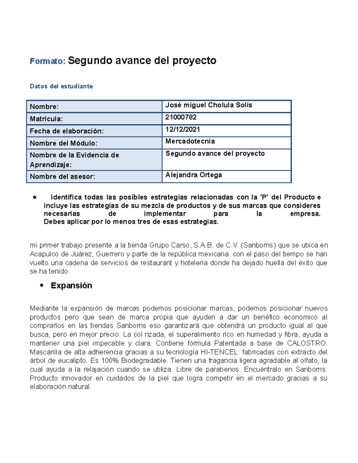 s segundo avance - Formato: Segundo avance del proyecto Datos del ...