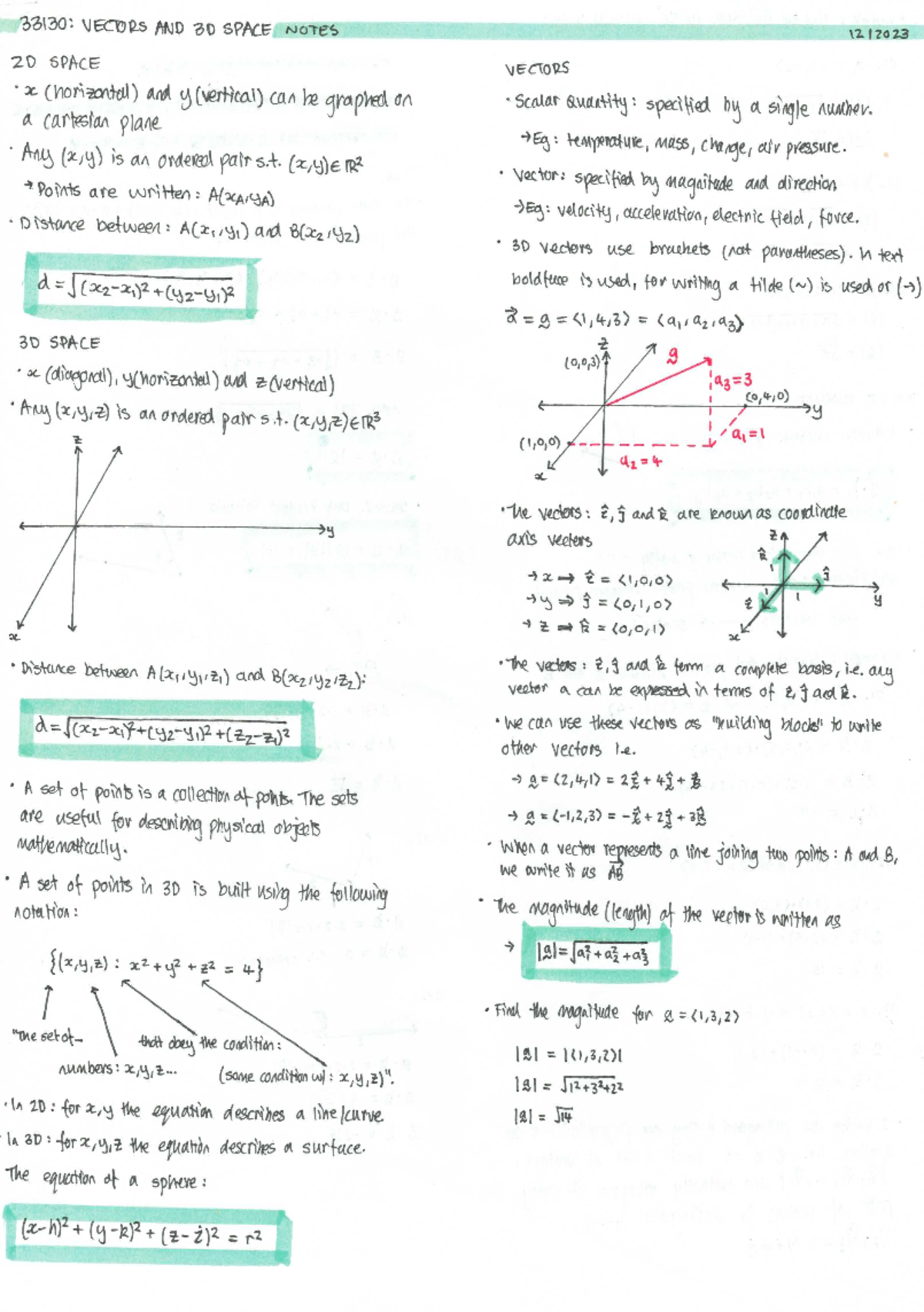 33130.01. Vectors and 3D Space (Notes) - 33130 - Studocu