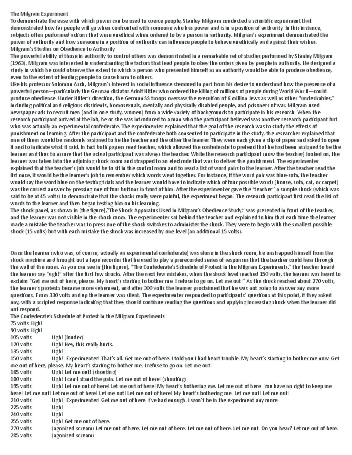 Milgram Experiment Summary Reviewer - The Milgram Experiment To ...
