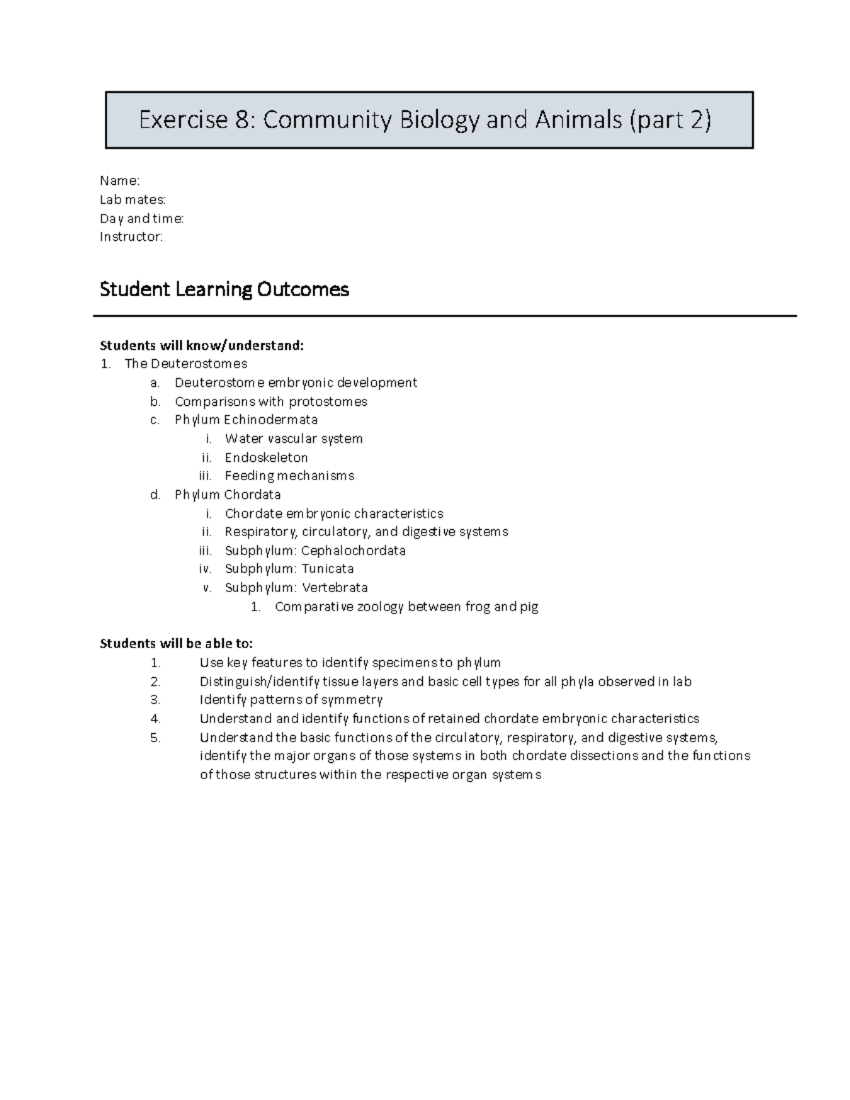 BIO1802 Animals IIHandout Spring 2022 - Exercise 8: Community Biology ...