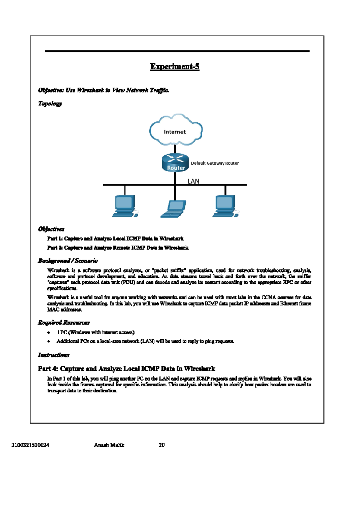 Cn Lab File 2nd Part Cn Lab Objective Use Wireshark To View Network Traffic Topology