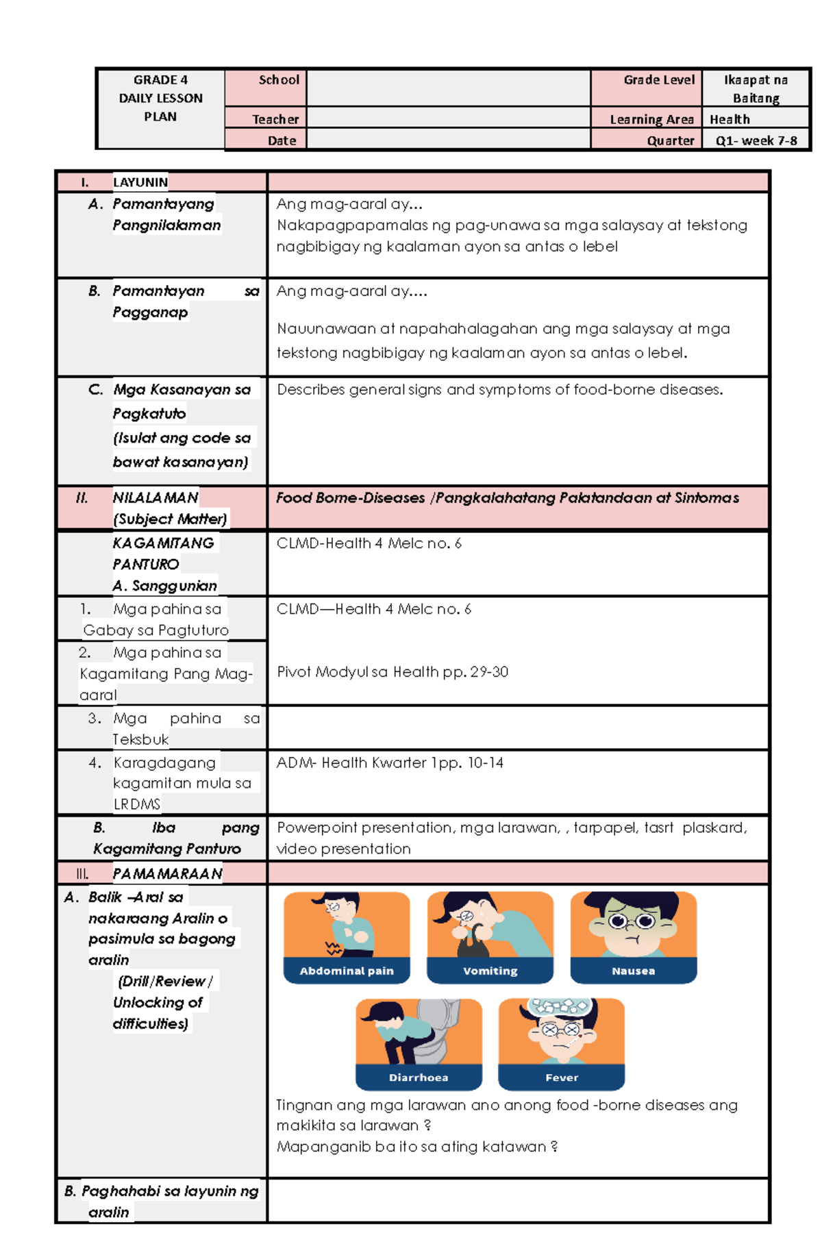 COT- Health 4 Q1 W-8 - COT - GRADE 4 DAILY LESSON PLAN School Grade ...