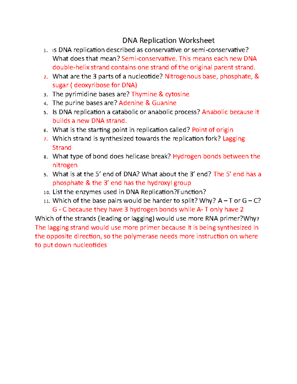 Document - Assignment for DNA - DNA Replication Worksheet 1. Is DNA ...