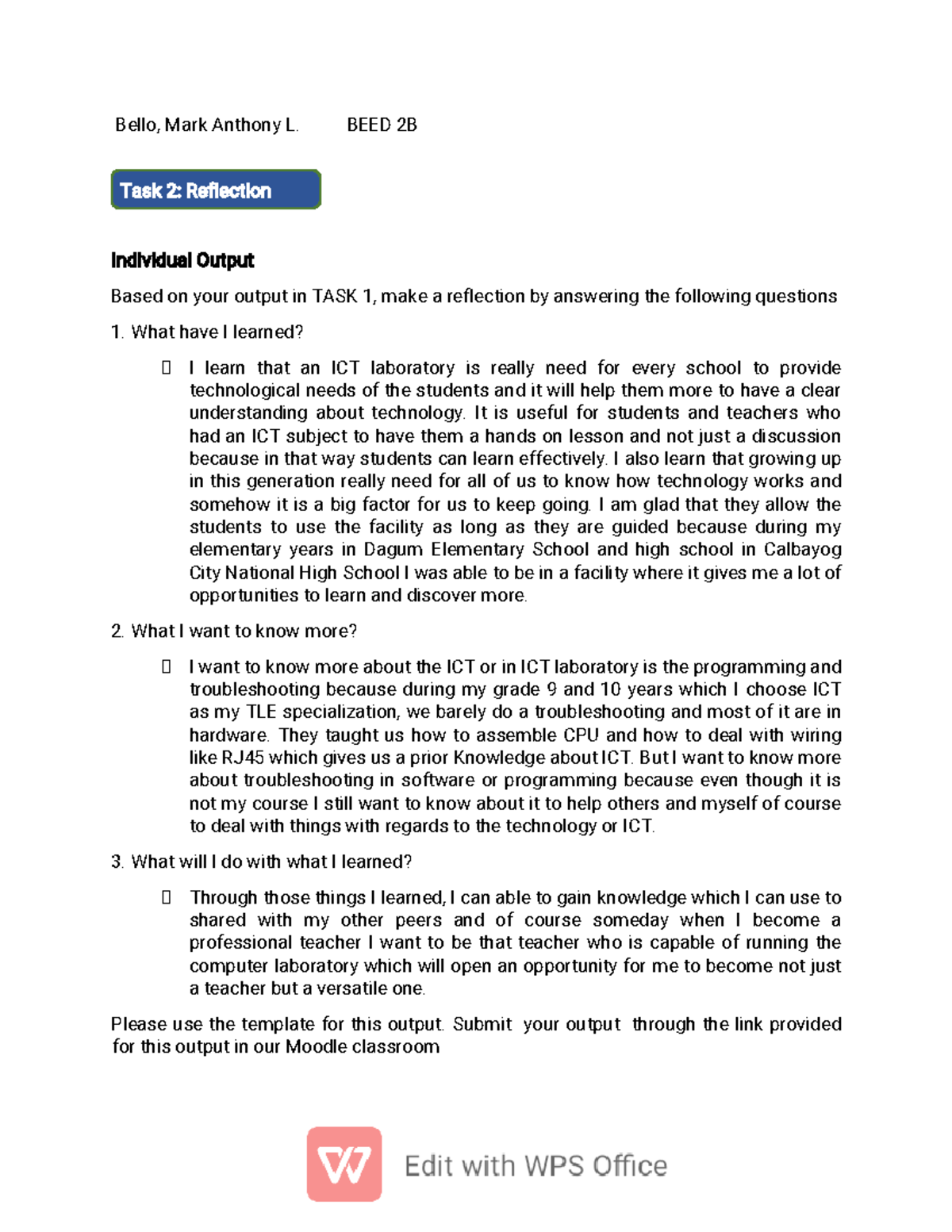 Bello Module 2 Lesson 2 Task2 - Bello, Mark Anthony L. BEED 2B Task 2 ...