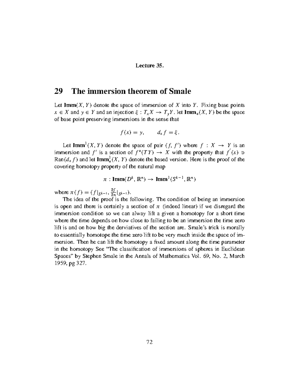 Lecture 35 The Immersion Theorem of Smale - Lecture 35. 29 The ...