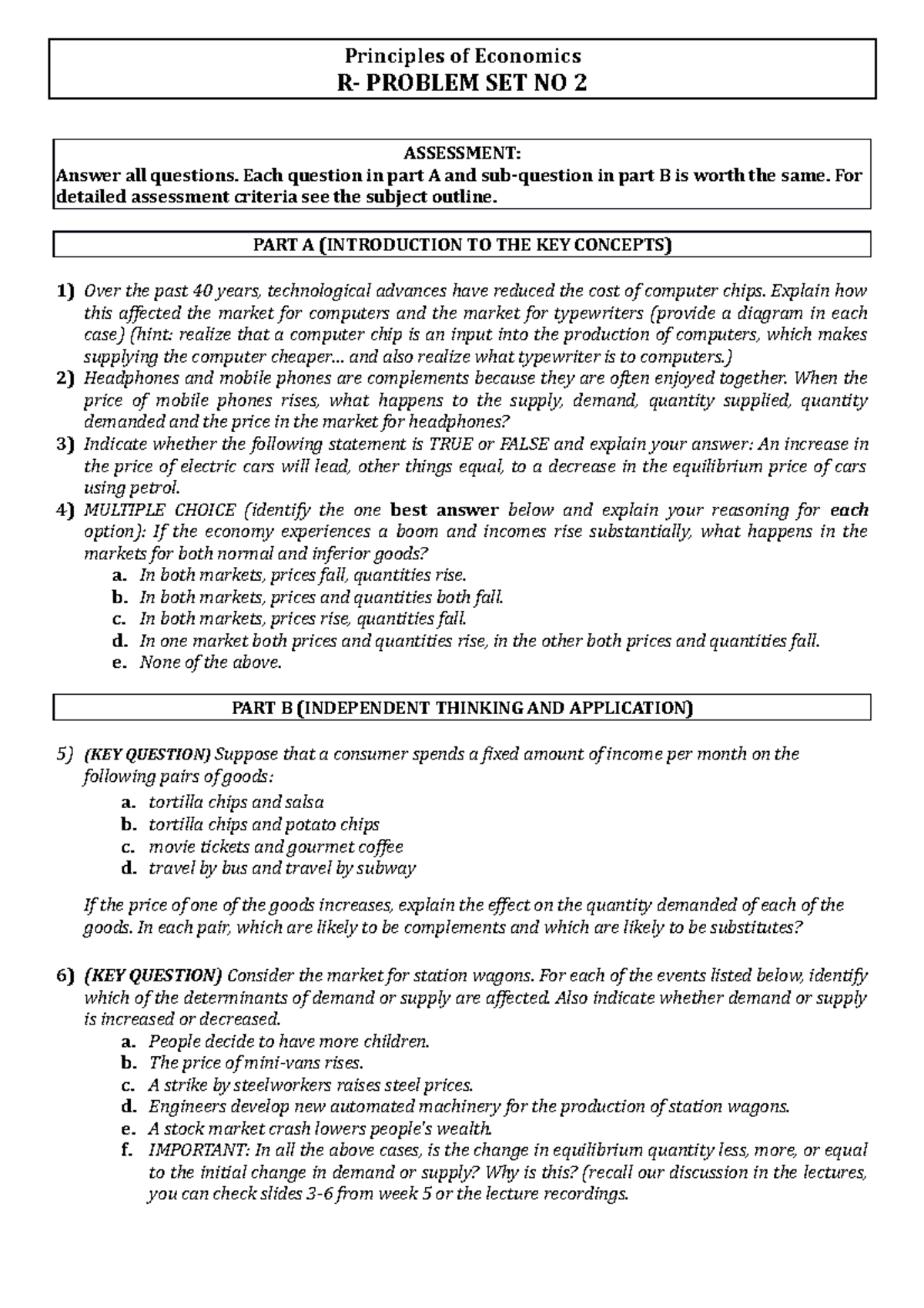 PS2 Update - hdhfjhfjh - Principles of Economics R- PROBLEM SET NO 2 ASSESSMENT: Answer all ...