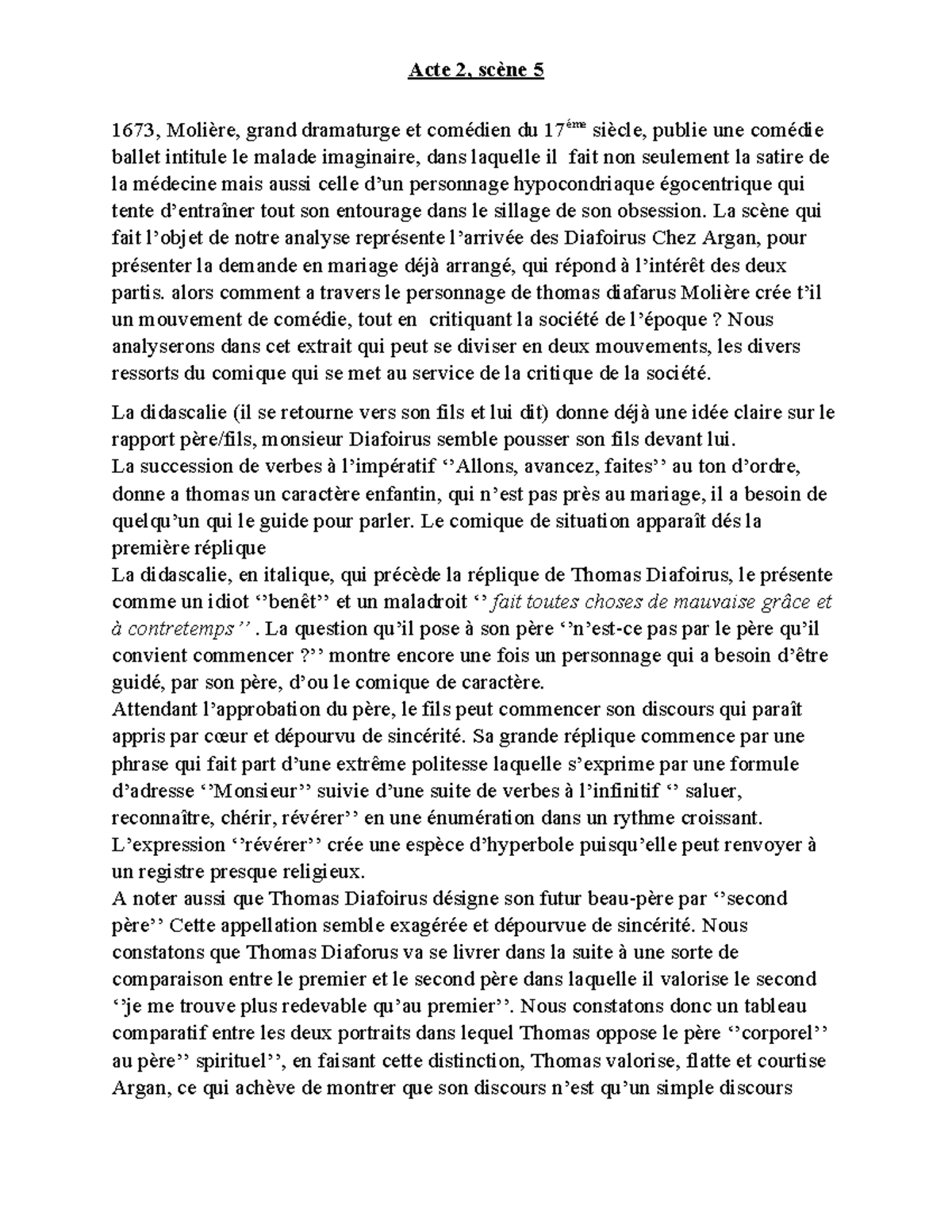 Acte 2, scène 5 - Summary Calculus I - Acte 2, scène 5 1673, Molière, grand dramaturge et ...