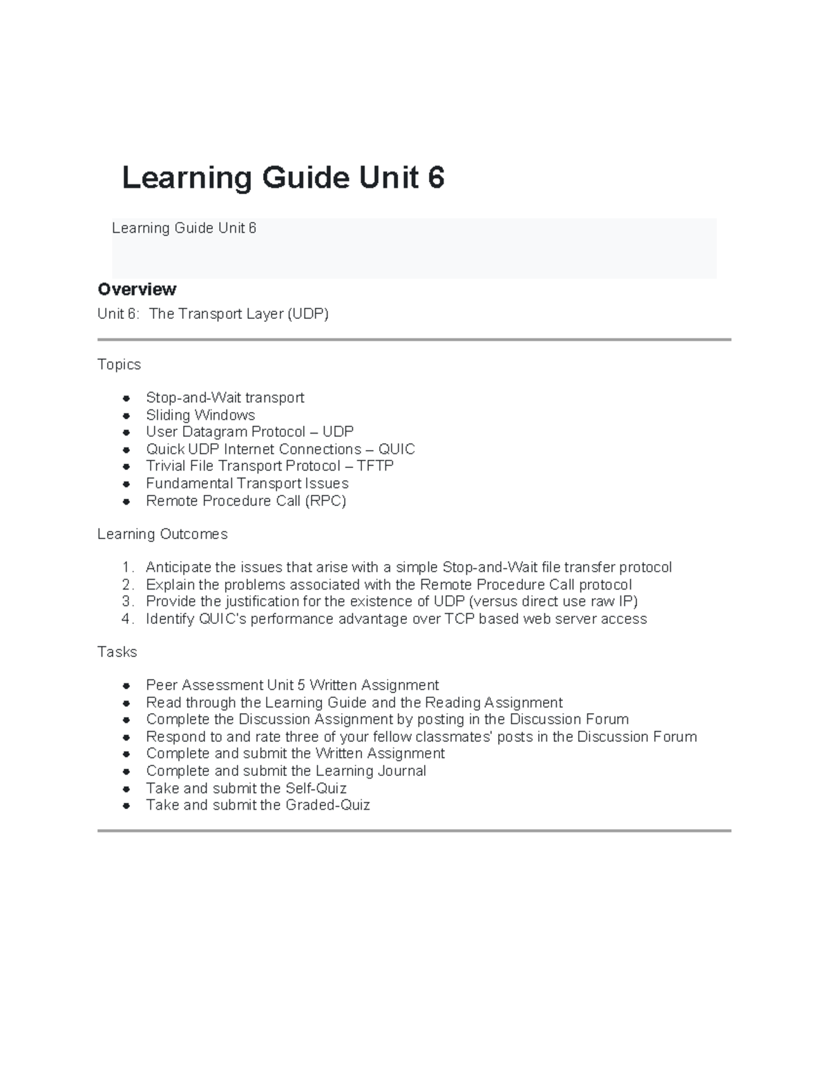 Unit 6 Learning GUIDE - Learning Guide Unit 6 Learning Guide Unit 6 Overview Unit 6: The ...
