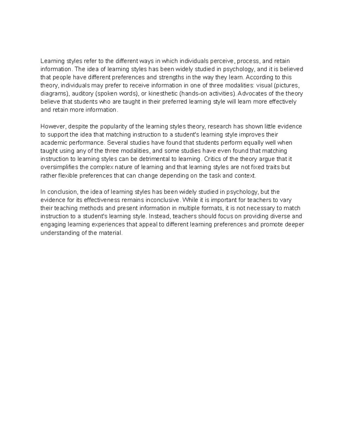 Learning Styles Theory - Learning styles refer to the different ways in ...