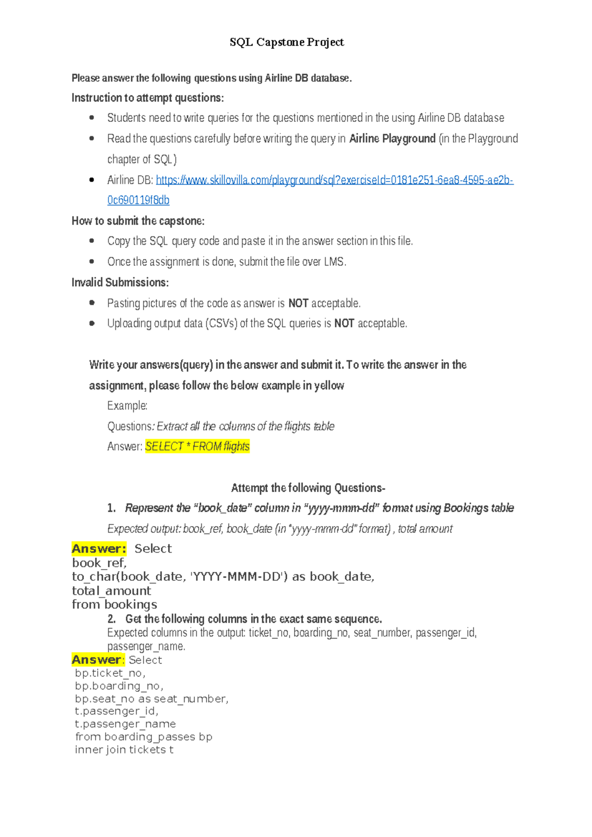 SQL Capstone Project - Please answer the following questions using ...