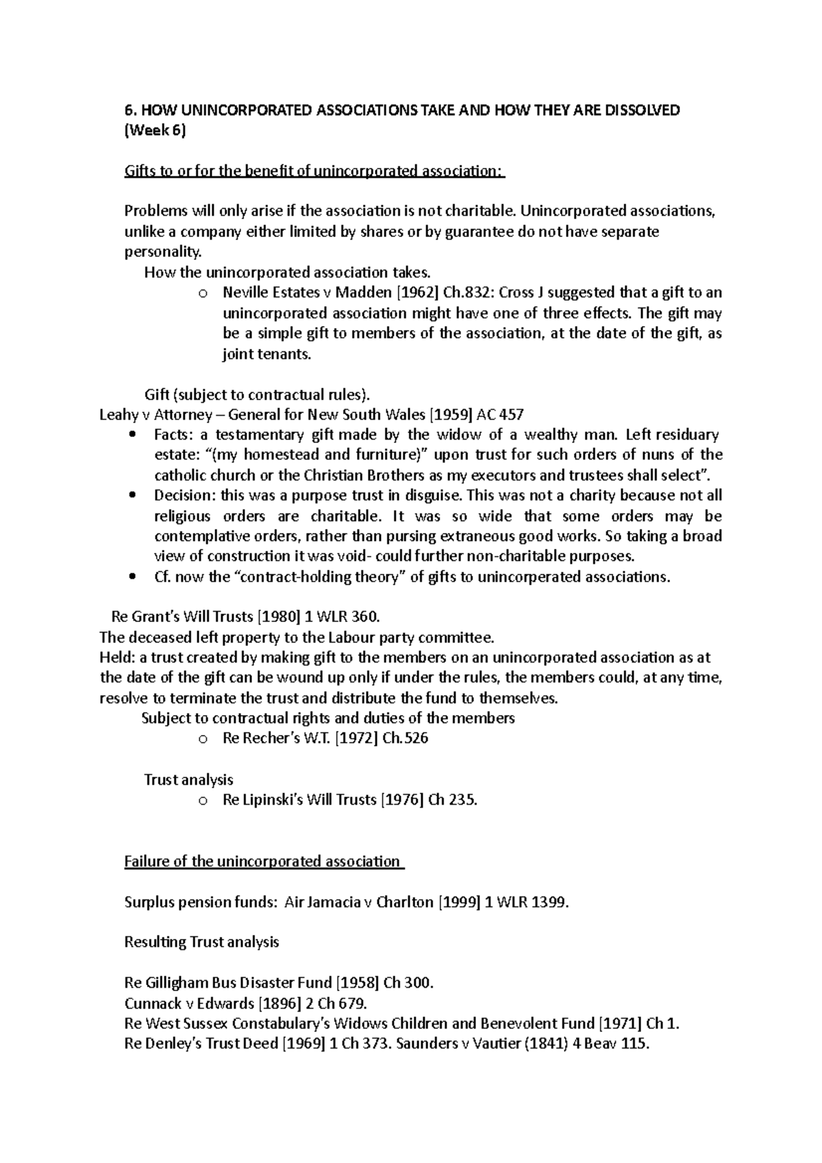 Lecture 6 - Trusts and Equity Law - 6. HOW UNINCORPORATED ASSOCIATIONS ...