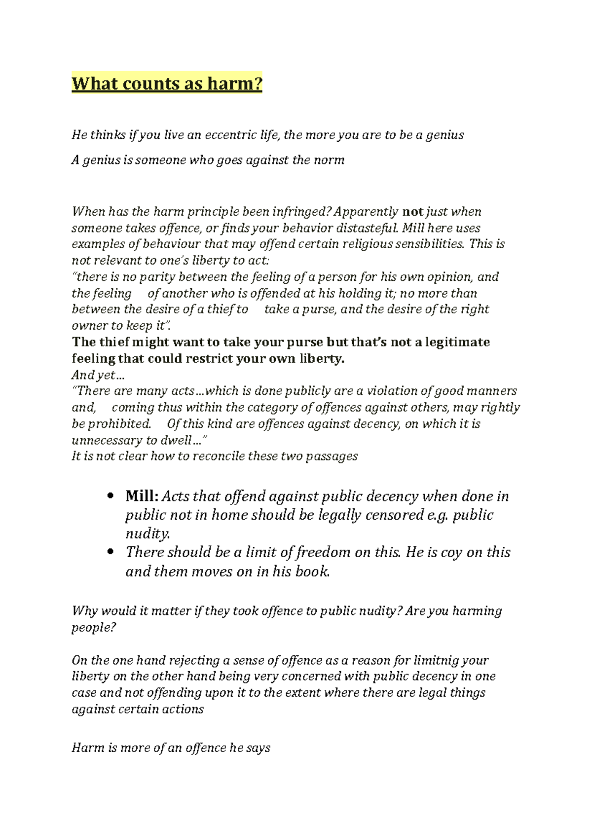 What counts as harm - Lecture notes 4-5 - What counts as harm? He ...