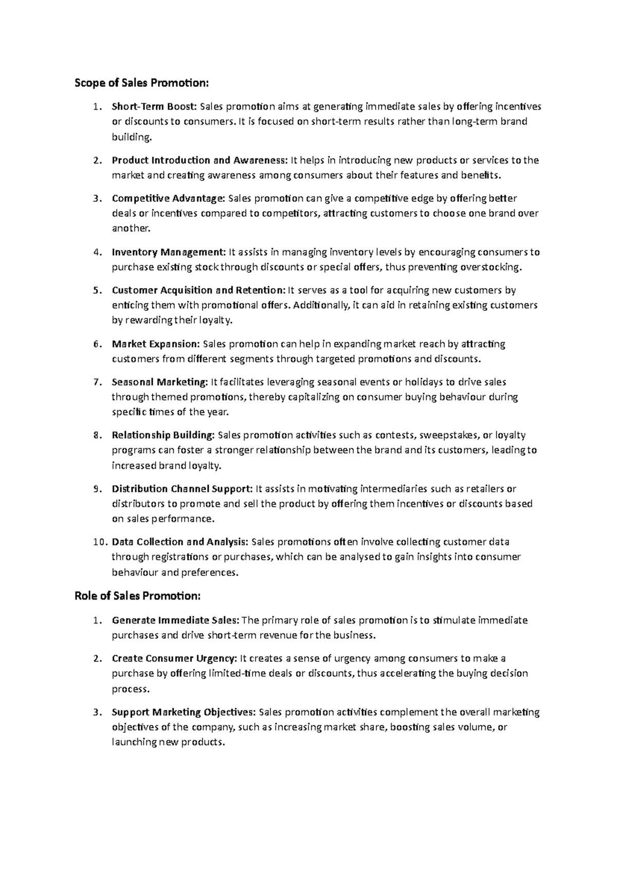 ASP - Scope of Sales Promotion: Short-Term Boost: Sales promotion aims ...