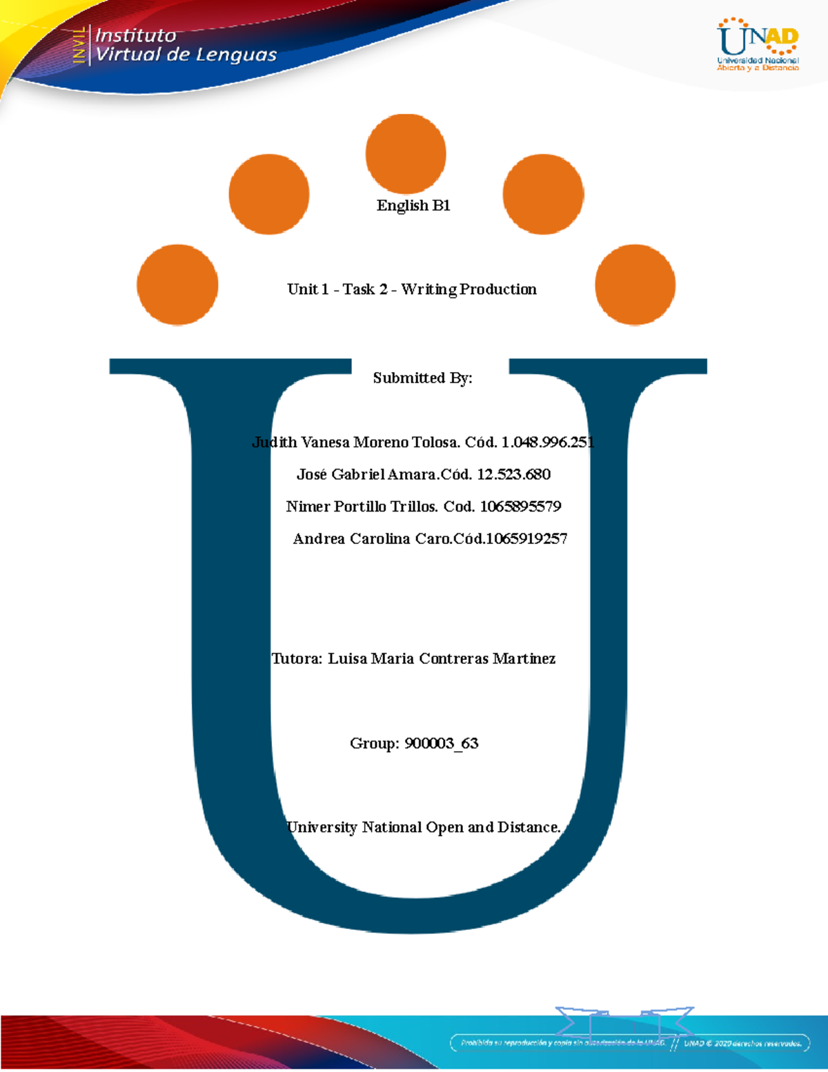 Unit 1 - Task 2 - Writing Production 900003 63 - English B Unit 1 - Task 2 - Writing Production ...