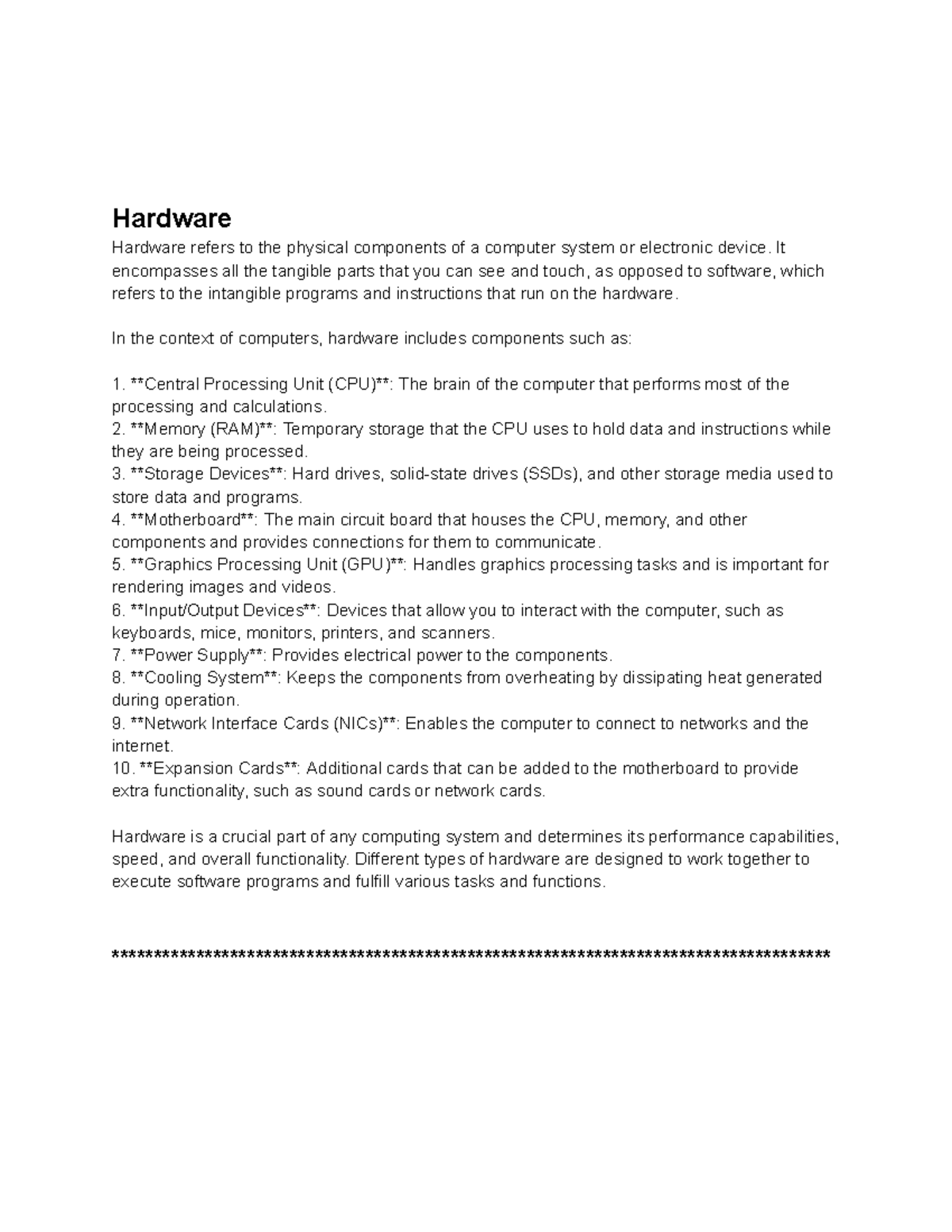 Chapter 3 Hardwarre - Hardware Hardware refers to the physical ...