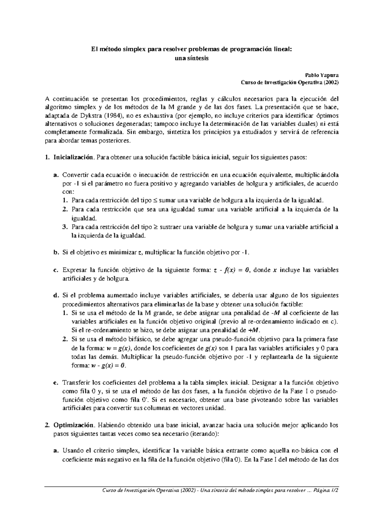 Algoritmo simplex 2011 - El método simplex para resolver problemas de ...