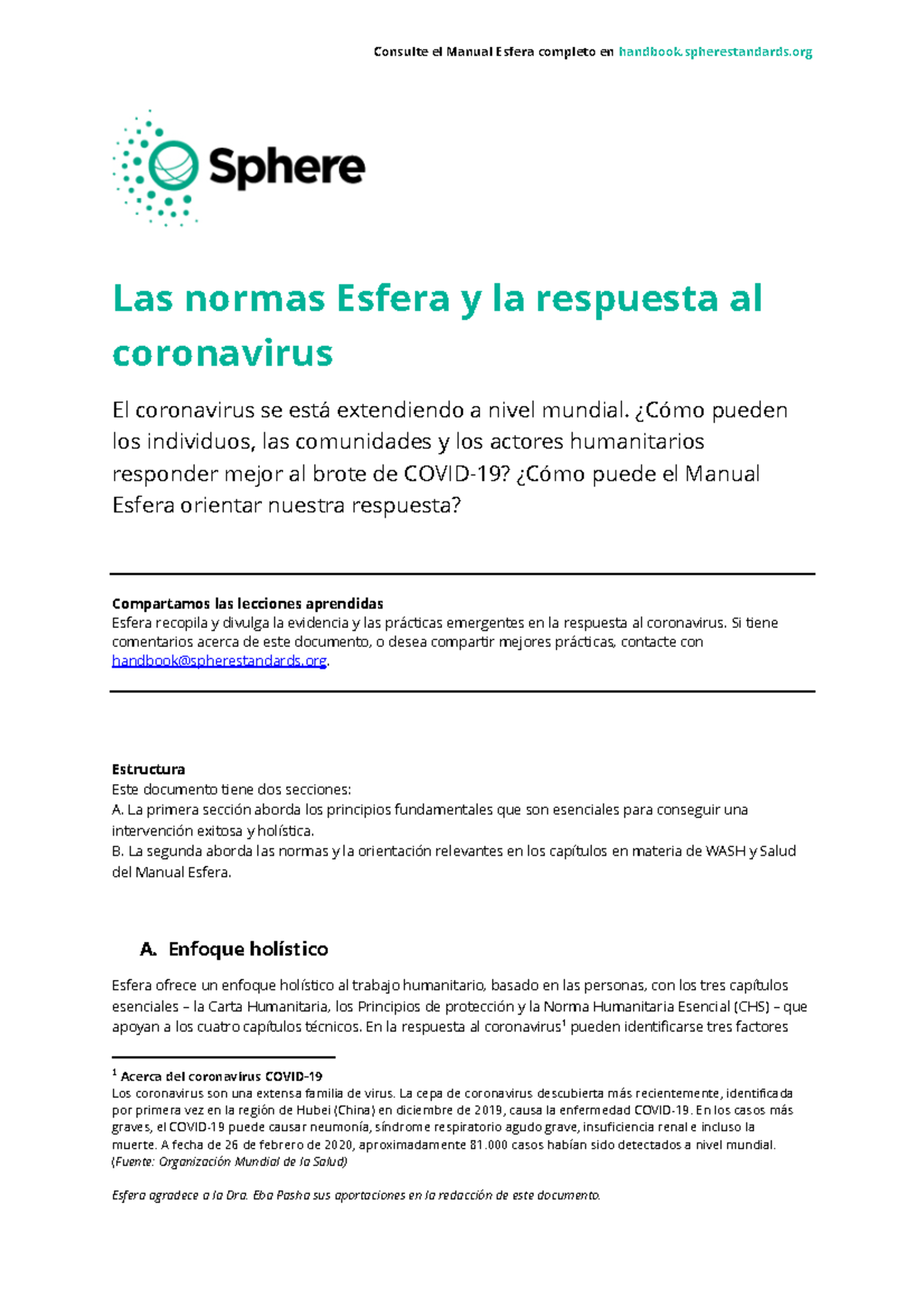 Coronavirus guidance 2020 SP - Consulte el Manual Esfera completo en ...