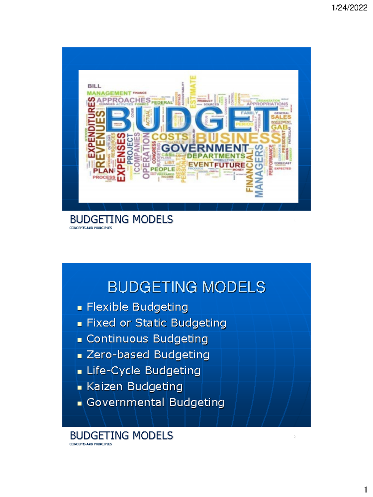 BA 220 W7 - Budget Models - BUDGETING MODELSCONCEPTS AND PRINCIPLES 1 ...