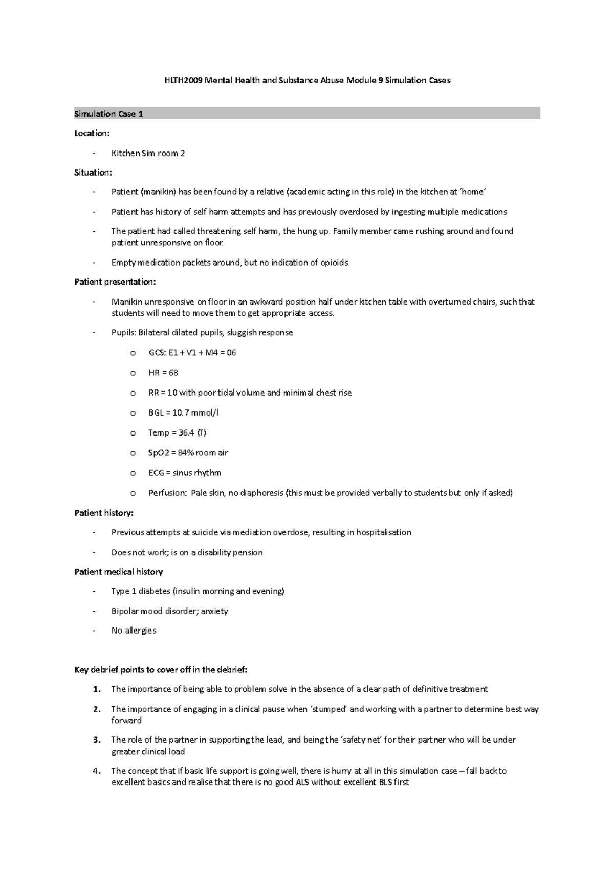HLTH2009 Mod 8 2023 Sims for students - HLTH2009 Mental Health and ...