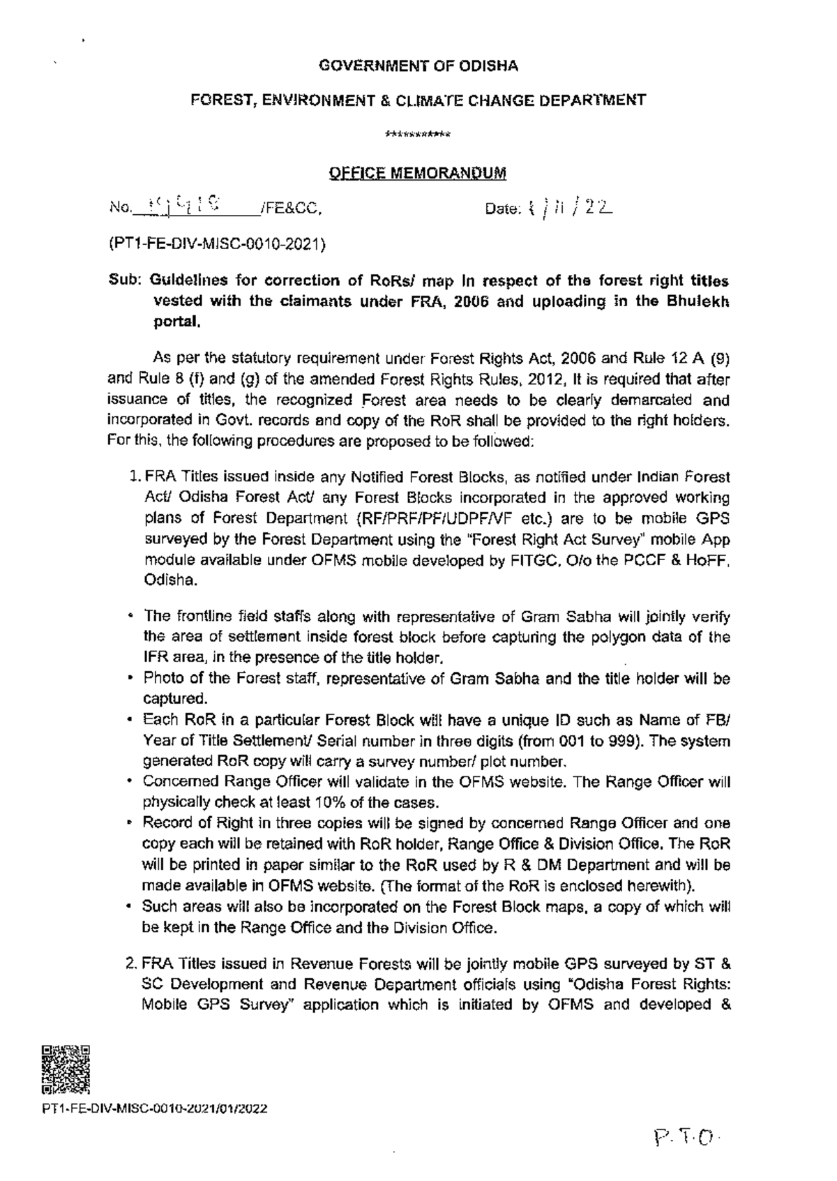 Guidelines for correction of Ro R Map in respect of IFR vested under ...