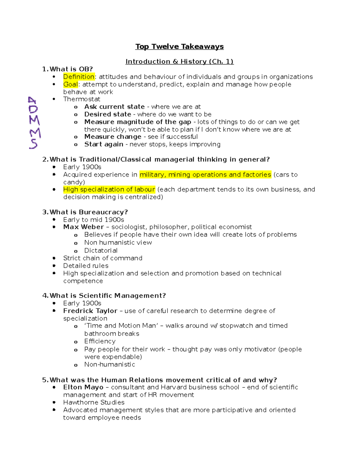 Top Twelve Takeaways - Lecture notes 1-10 - Top Twelve Takeaways ...