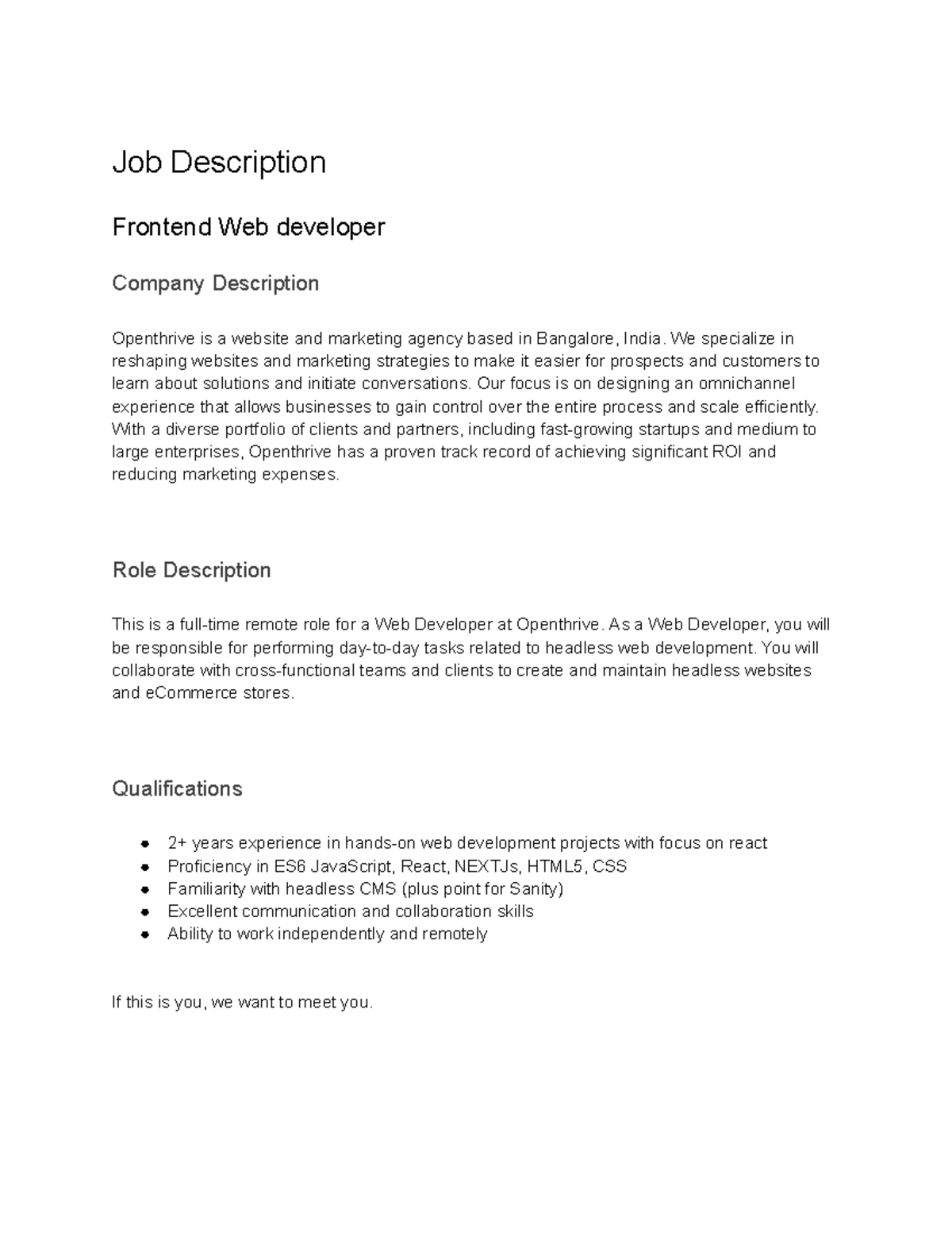 Frontend Web Developer - Job Description - Job Description Frontend Web ...
