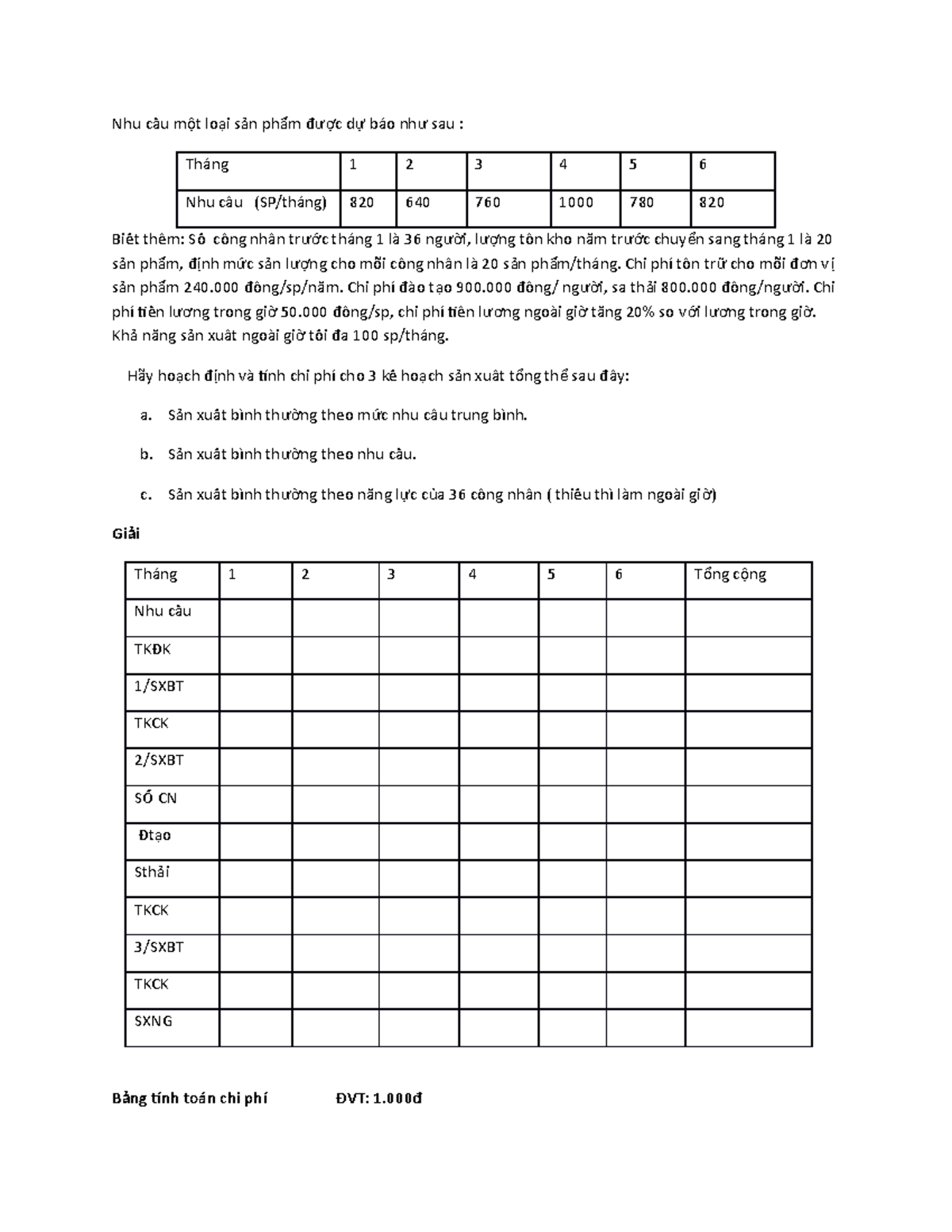 Kt c9 p1 - Excercise Quan tri dieu hanh - Nhu cầầu m t lo i s n ph m độ ạ ả ẩ ược d ự báo nh ...