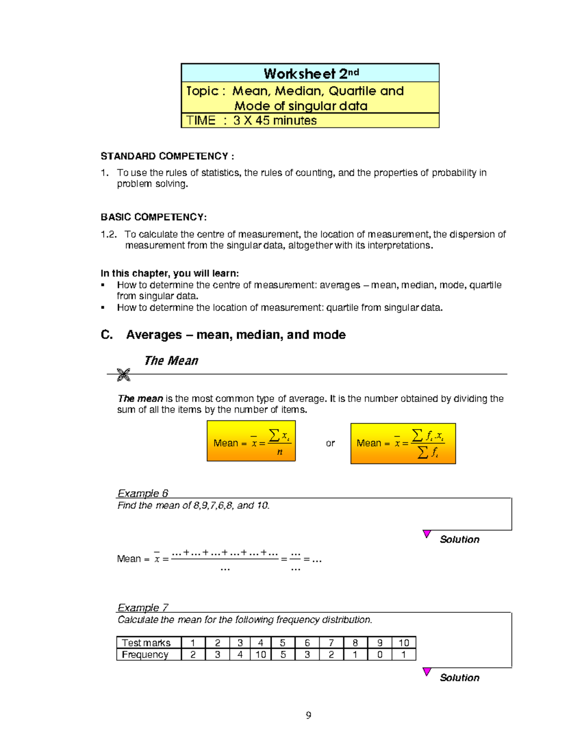 Worksheet statistics pages 9 15 - ! "# $ - Studocu