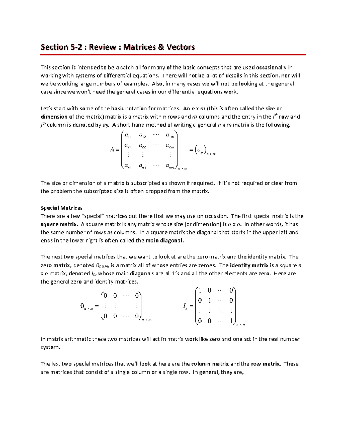 Pauls Online Notes Matrices - Section 5-2 : Review : Matrices & Vectors ...