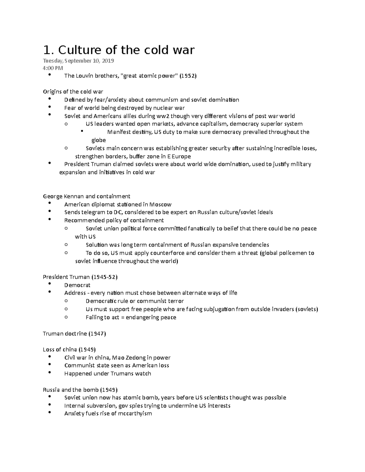 Culture of the Cold War - 1. Culture of the cold war Tuesday, September ...