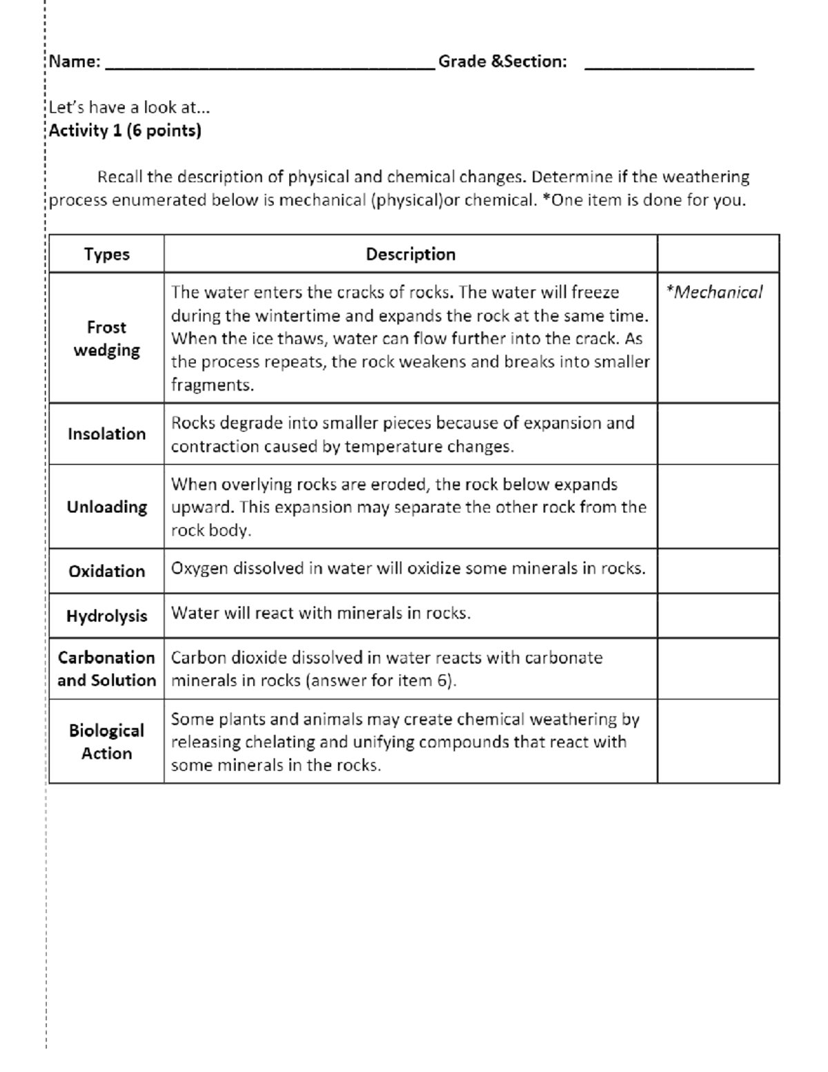 Earth's Processes Worksheet 1111 - science - Studocu