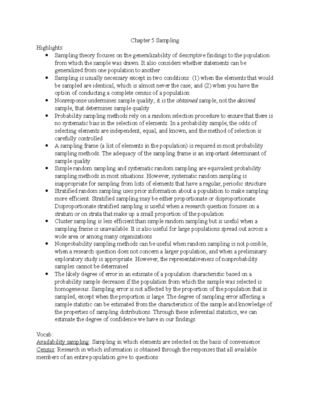 Chapter 5 Sampling - This course was taught by Dr. Cochran - Chapter 5 ...