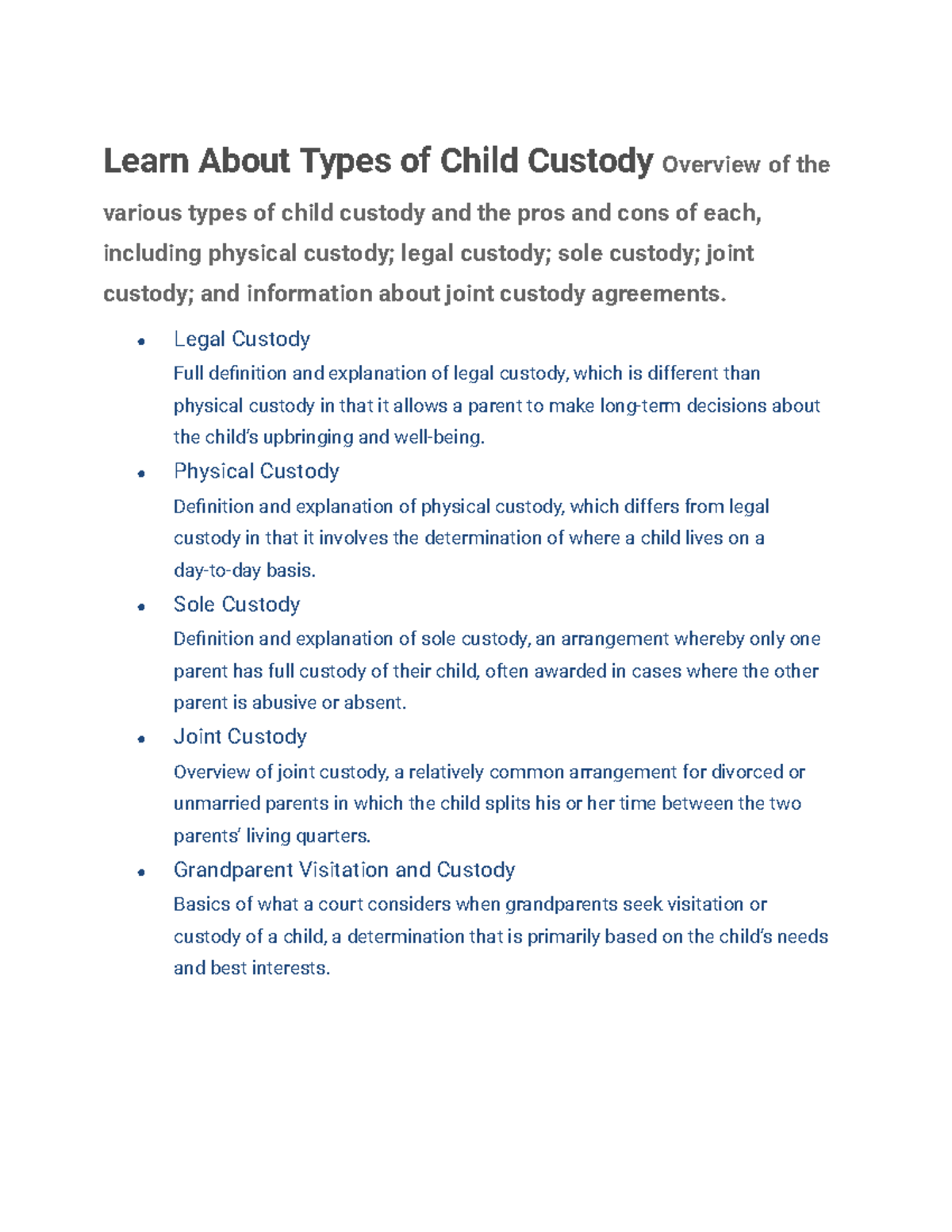Family Law Notes - Learn About Types of Child Custody Overview of the ...