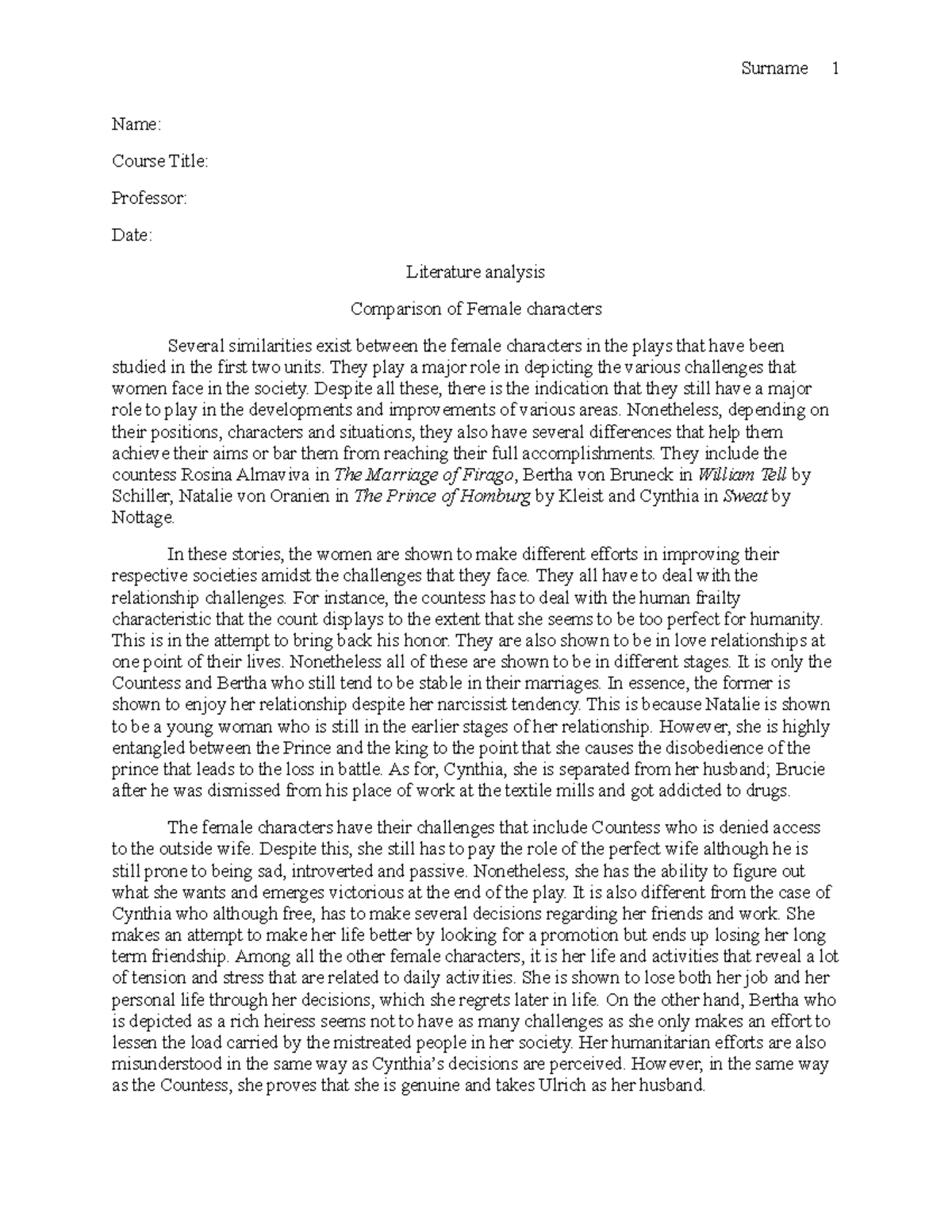 1101546-Drama - Course materials - Surname 1 Name: Course Title ...