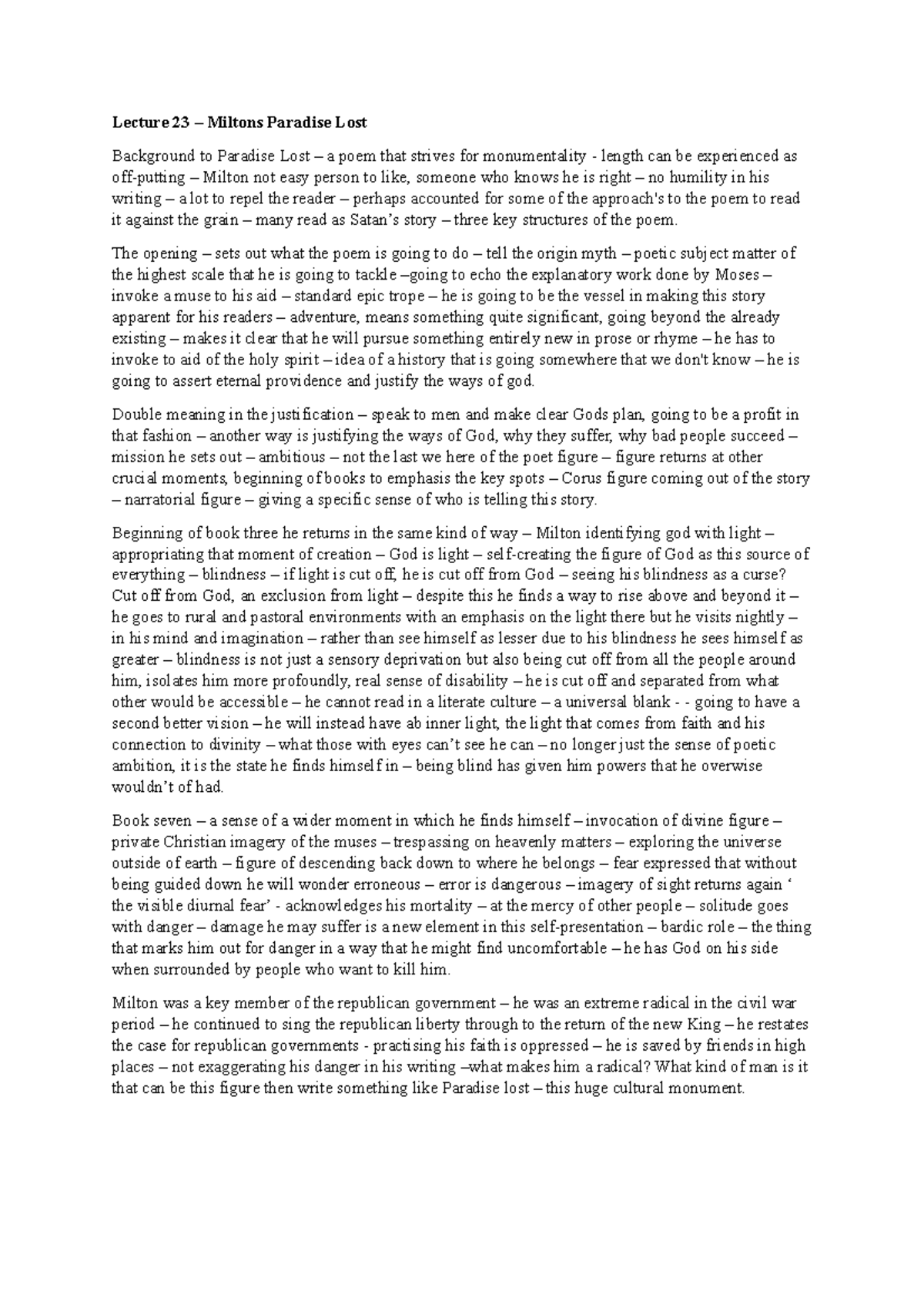 Lecture 23 Milton's Paradise Lost - Lecture 23 – Miltons Paradise Lost ...