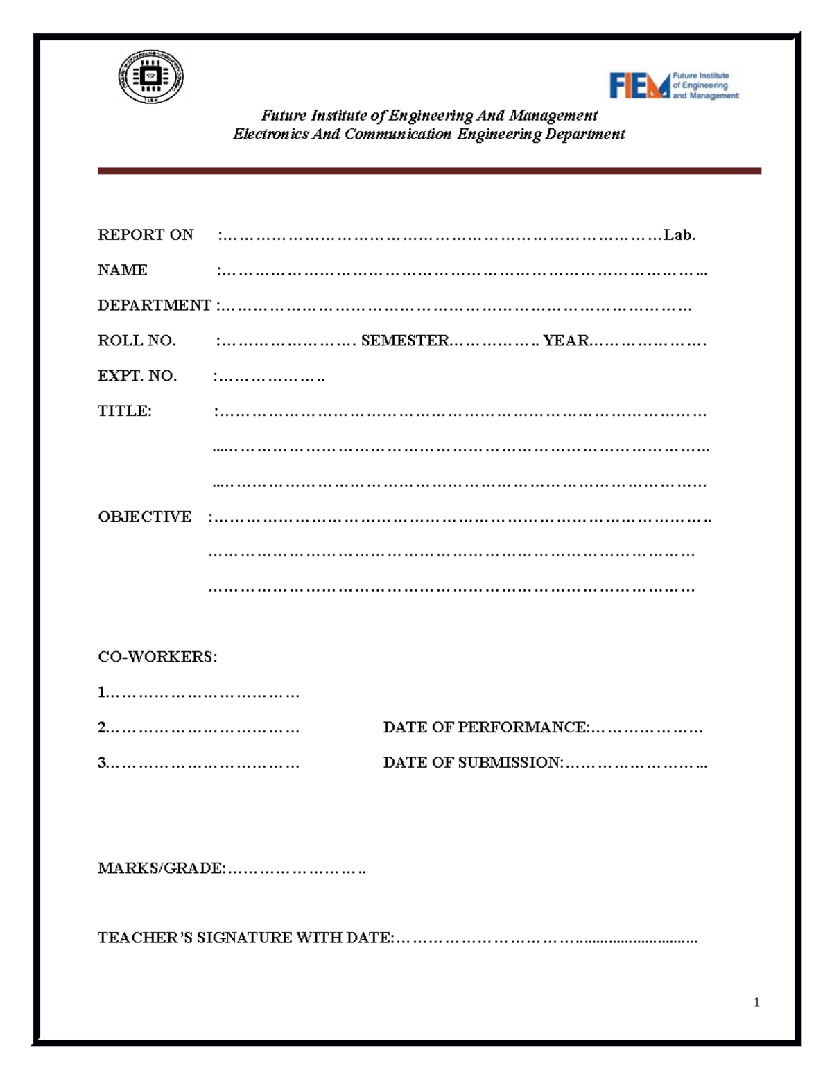 C N Lab Teacher's manual exp7 - Electronics And Communication Engineering Department REPORT ON ...