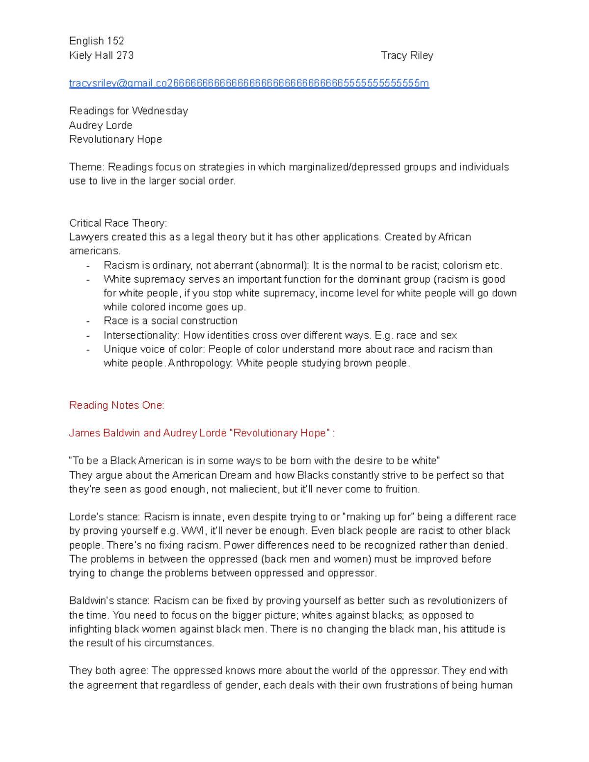 English 152 Tracy Riley - Kiely Hall 273 Tracy Riley tracysriley@gmail ...