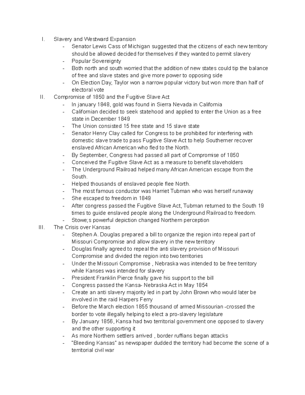 US History - Chapter 2 Set 2 Note - I. Slavery and Westward Expansion ...