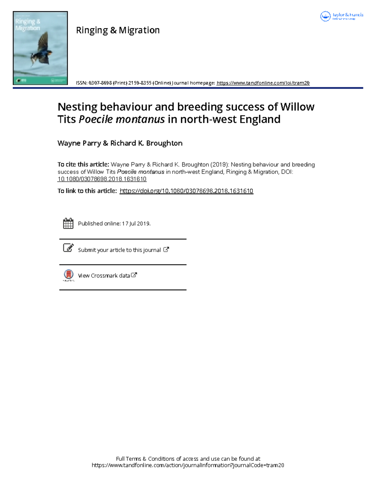 Nesting behaviour and breeding success of Willow Tits Poecile montanus ...