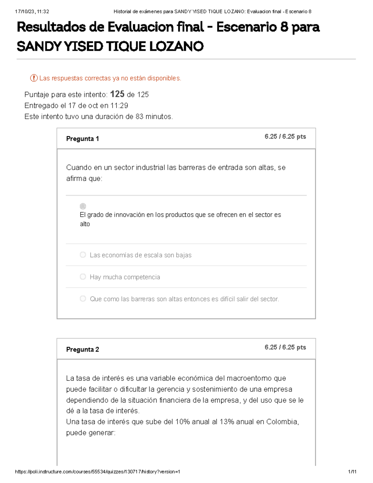 Fundamentos de mercadeo escenario 8 - Resultados de Evaluacion final - Escenario 8 para SANDY ...