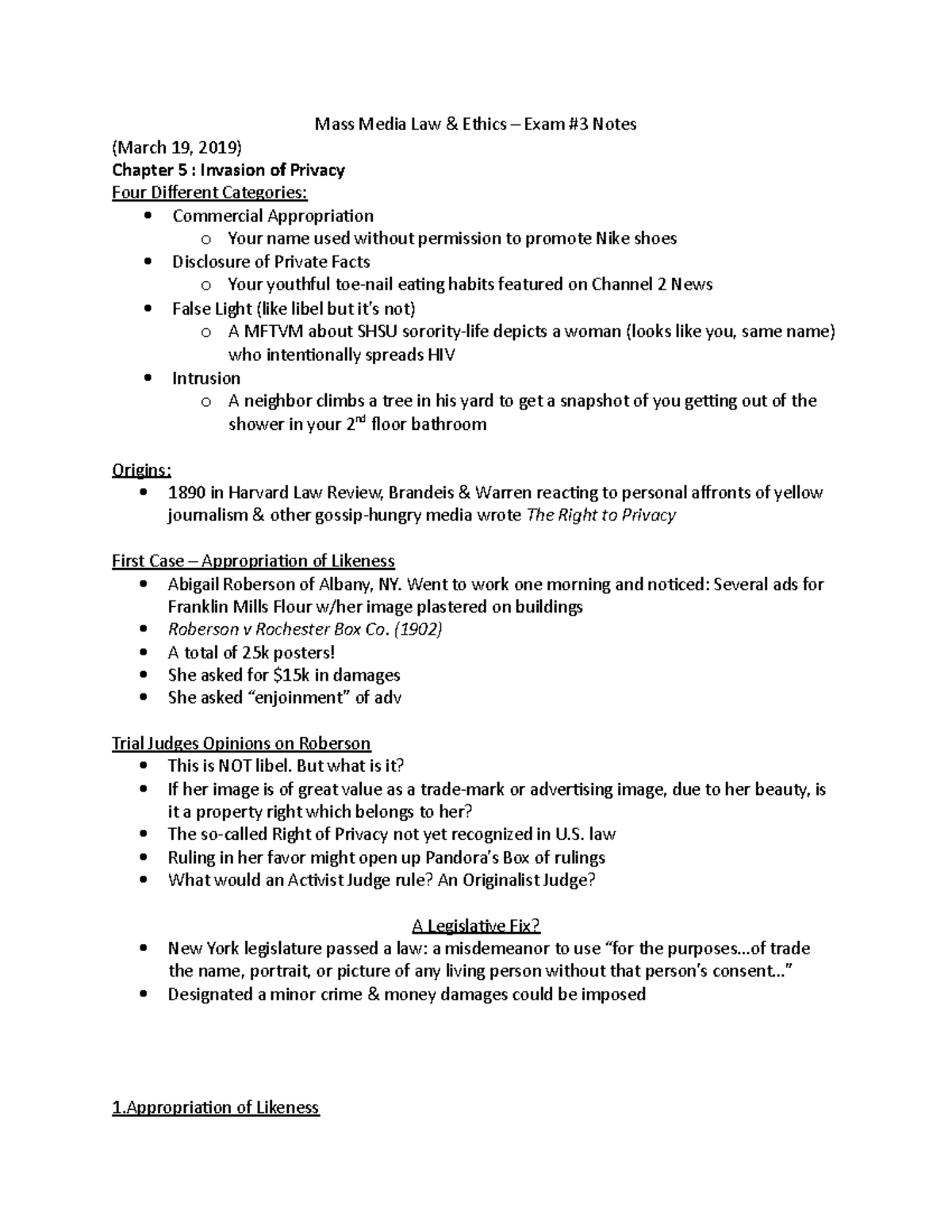 Mass Media Law - Exam 3 Notes - Mass Media Law & Ethics – Exam #3 Notes ...