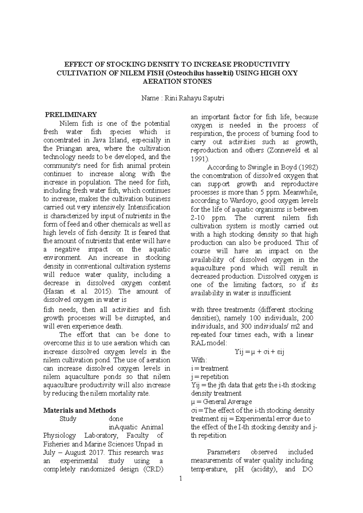 Effect OF Stocking Density TO Increase Productivity Cultivation OF ...